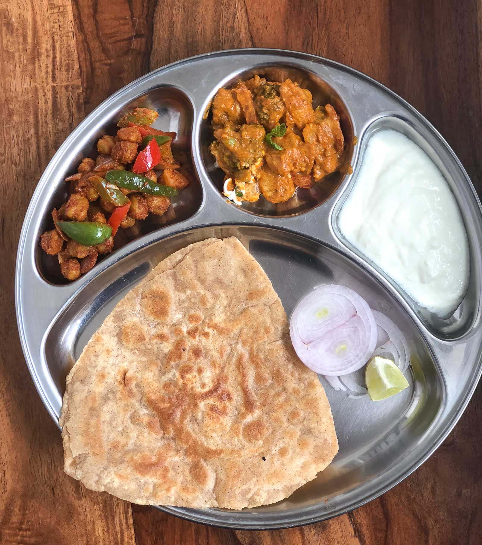 Portion Control Meal Plate: Kadai Chole Veg Makhanwala Tawa Paratha ...
