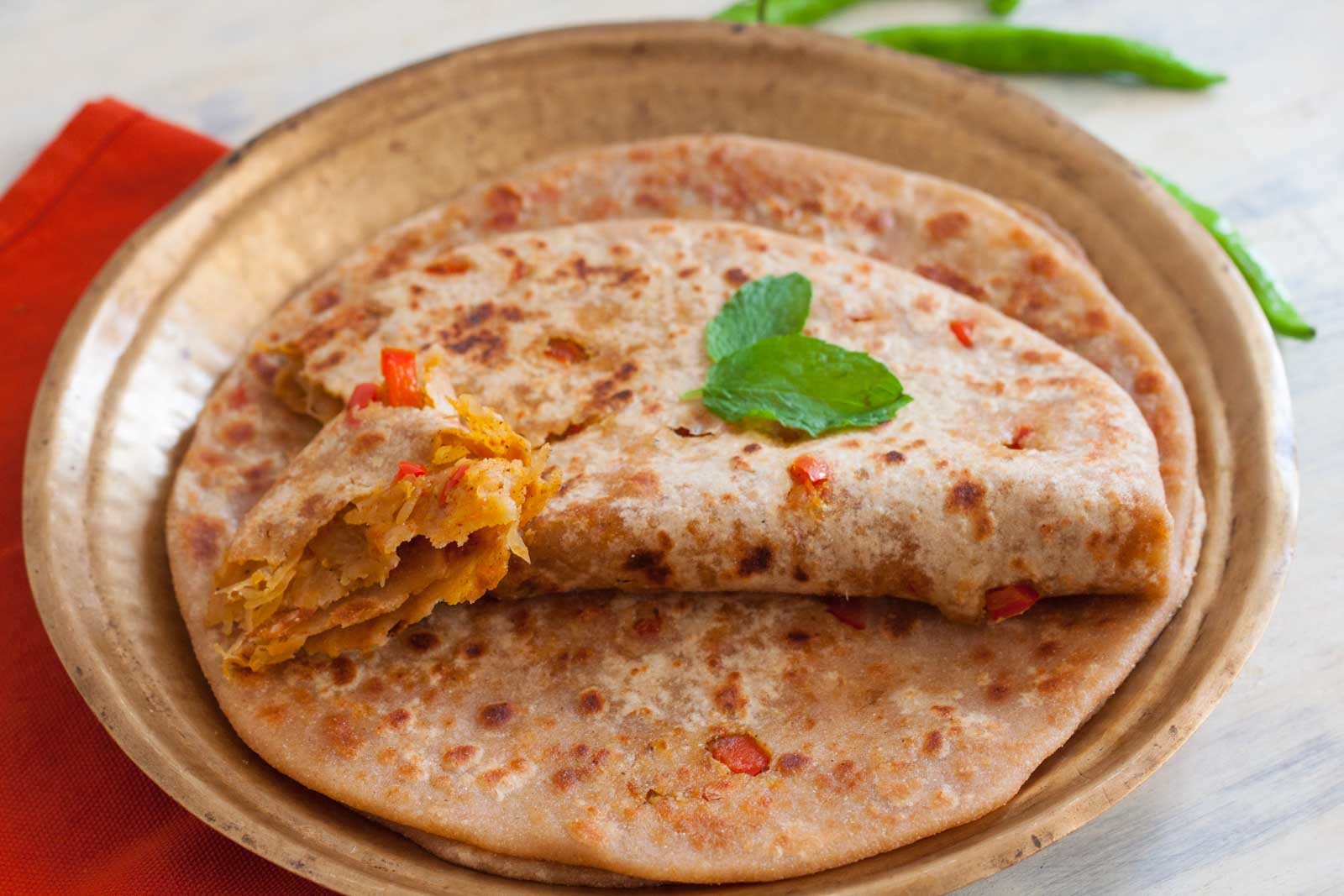 Raw Papaya Red Bell Peppers Stuffed Paratha | Archana's Kitchen