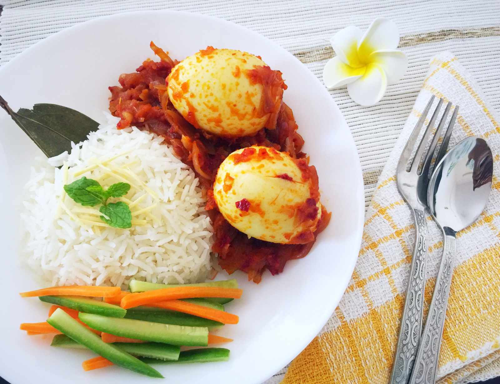 Sambal Telor with Nasi Uduk Recipe (Indonesian Style Eggs... | Archana ...