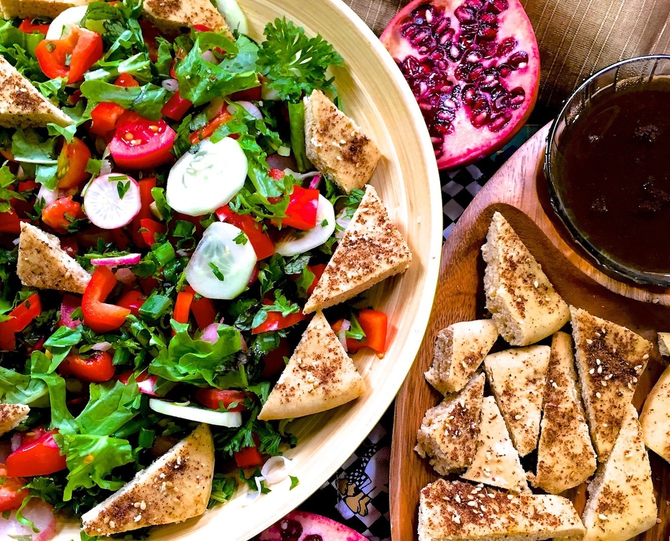 Fattoush With Za'atar, Sumac and Pomegranate Molasses Recipe | Archana ...
